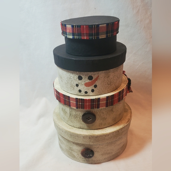 Unbranded | Holiday | Snowman Stacking Nesting Boxes With Plaid Accents ...